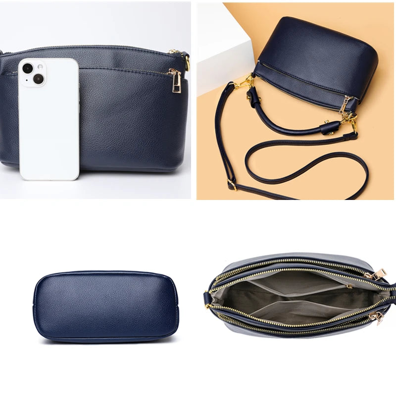 Elegant Navy Blue Leather Handbag With Strap on Luulla