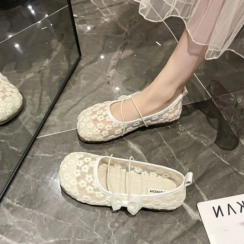 Floral Lace Mesh Ballet Flats For Women on Luulla