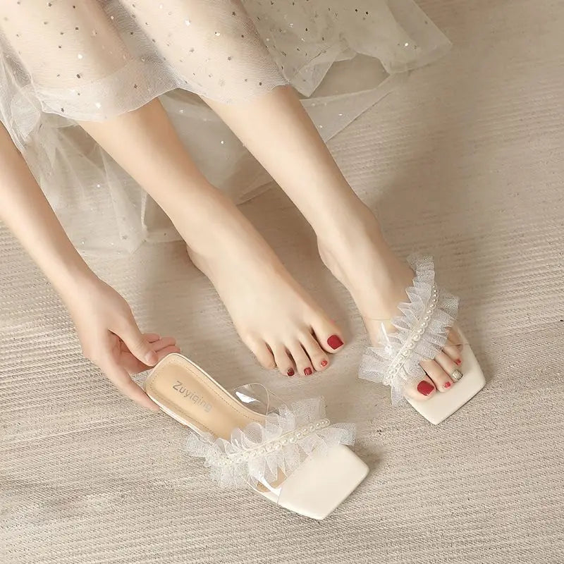 Elegant Floral Mesh Bridal Wedding Slide Sandals on Luulla