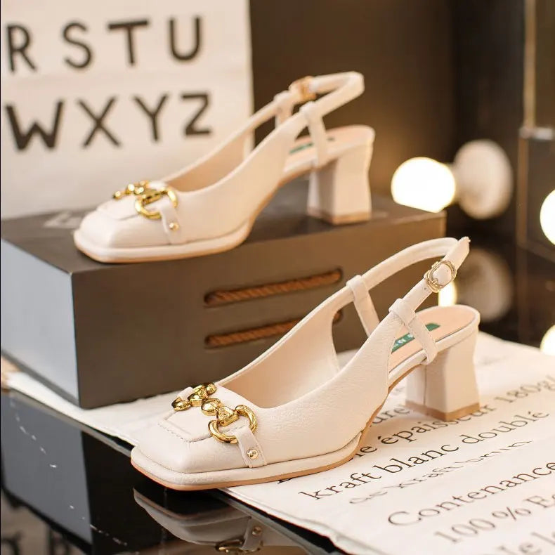 Elegant Beige Slingback Heels With Gold Accents on Luulla