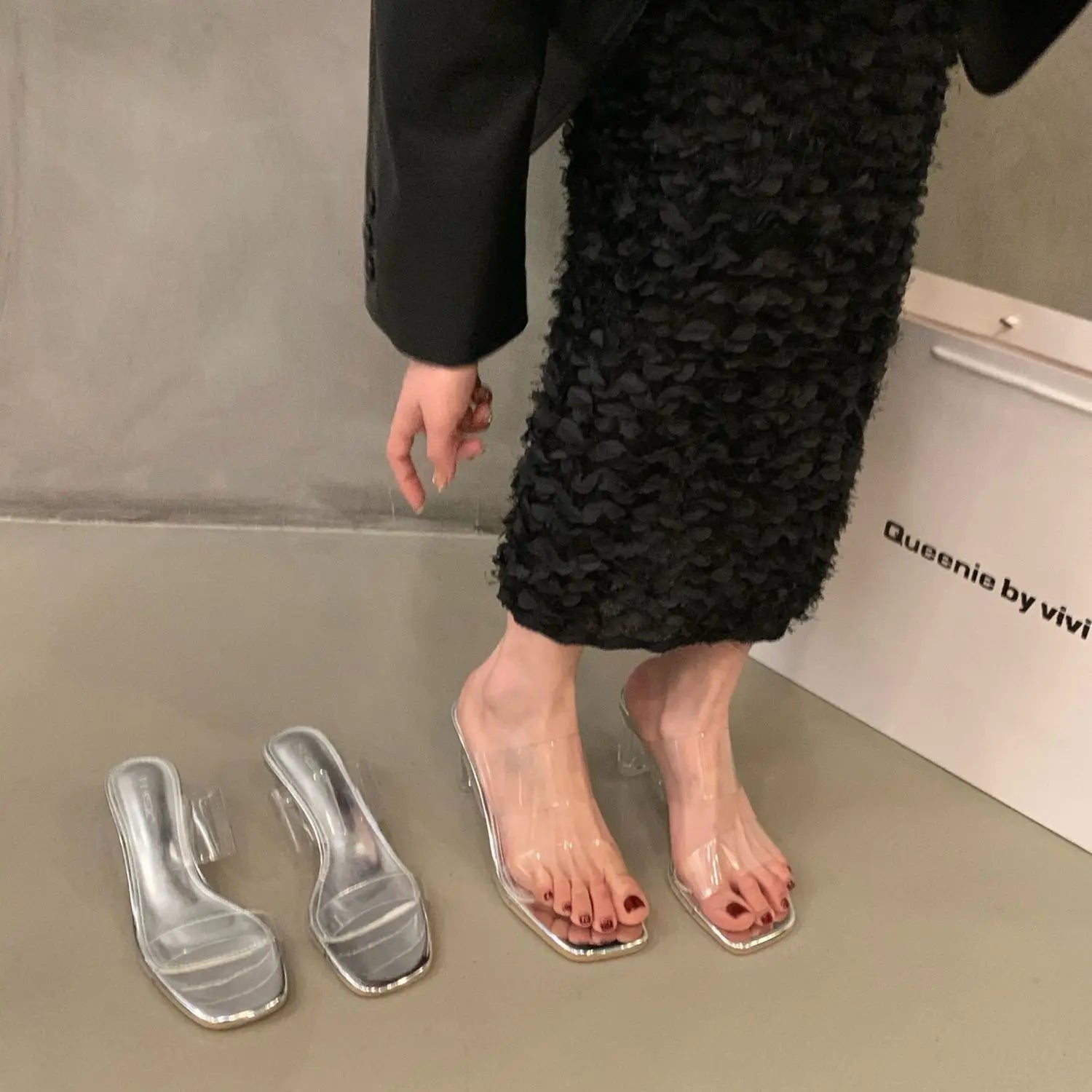 Transparent Chunky Heel Clear Strap Sandals on Luulla