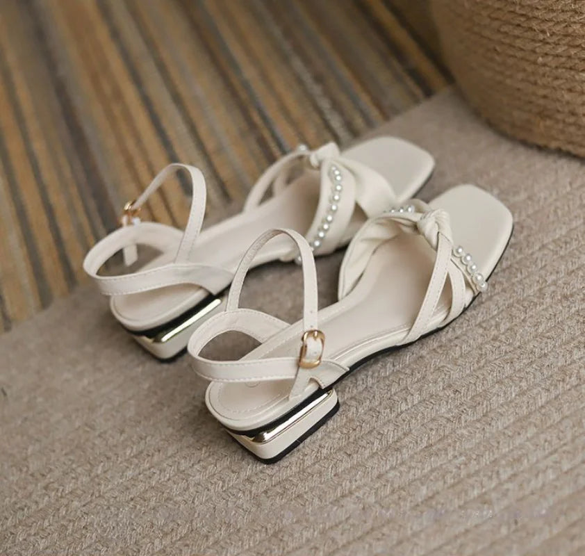 Elegant Pearl-embellished Ivory Sandals For Women on Luulla