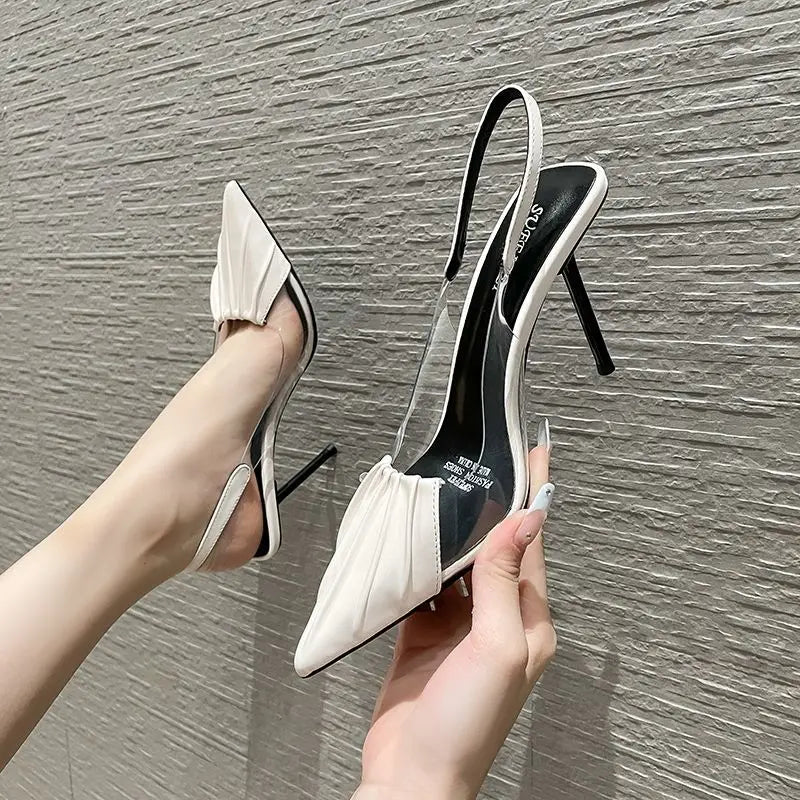 Elegant White Pointy Toed Slingback Heels on Luulla