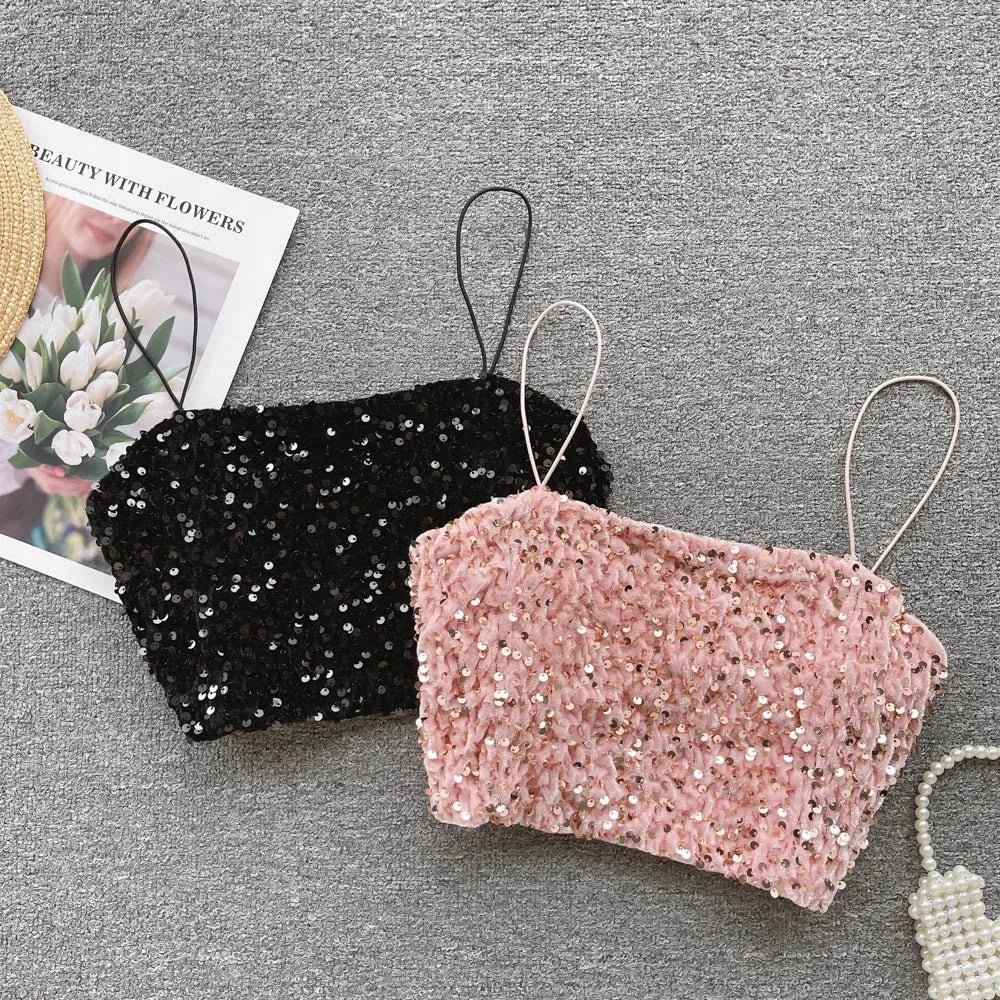 Sequin Sparkle Crop Tops For Women Duo on Luulla