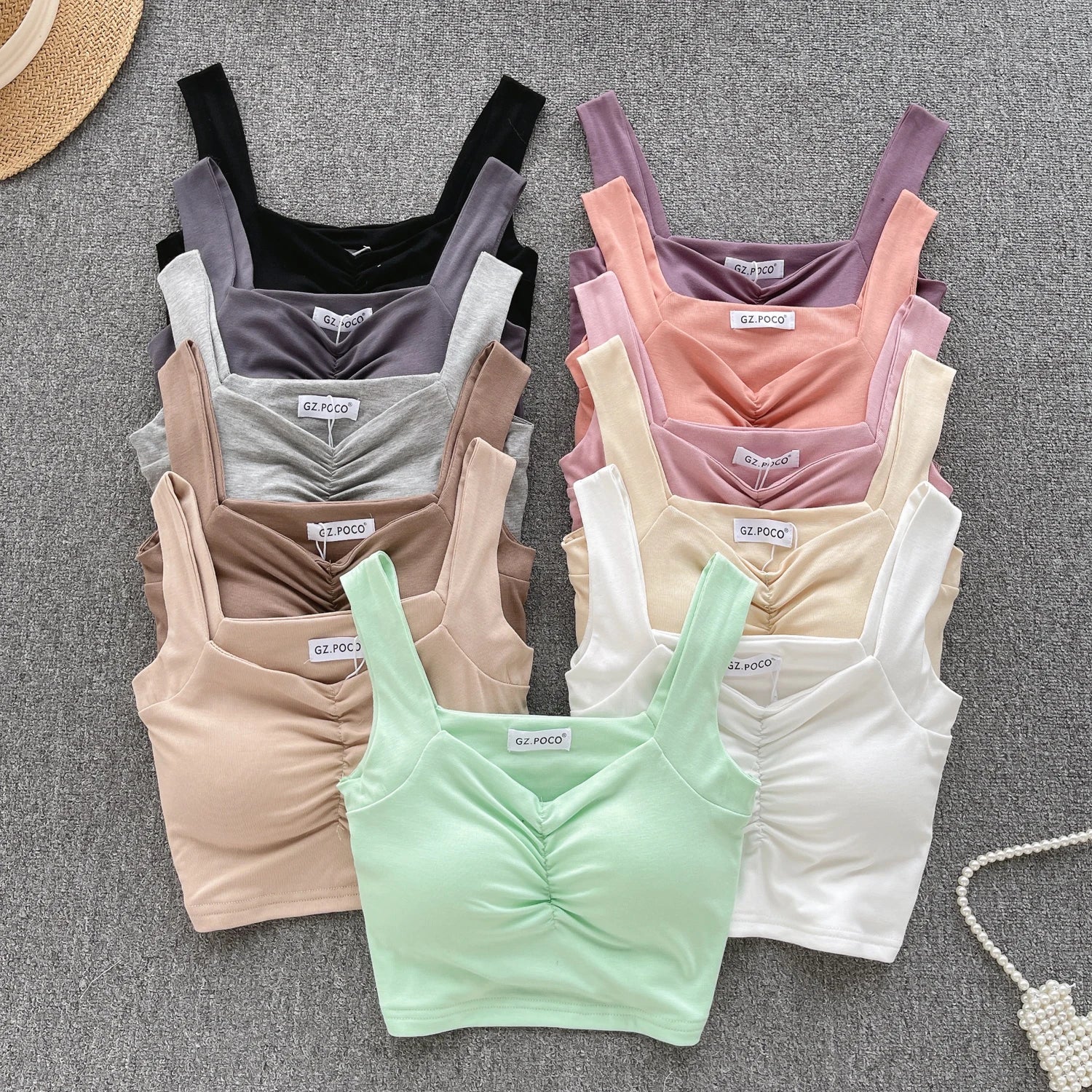 Womens Seamless Ribbed Knit Crop Tops Set on Luulla