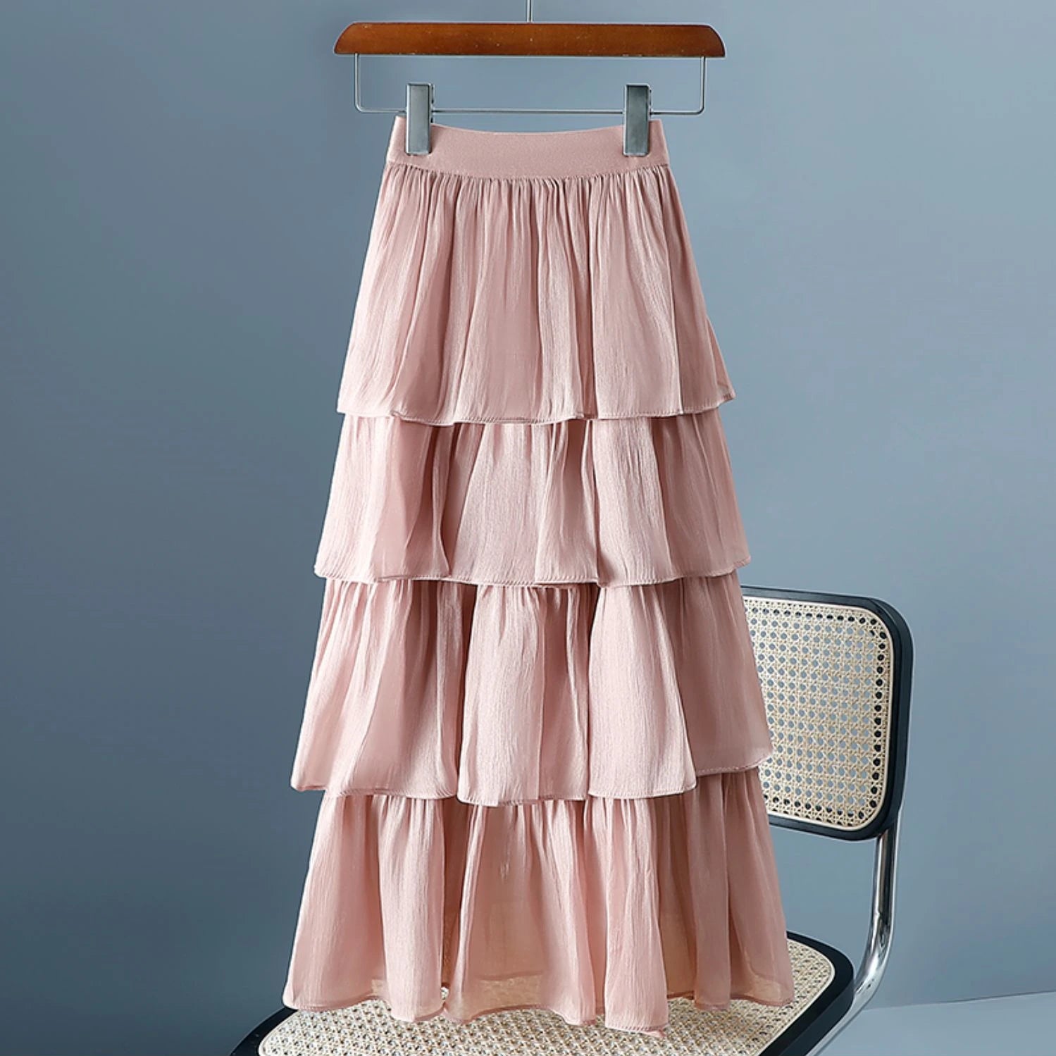 Layered Pink Maxi Skirt With Ruffle Design on Luulla