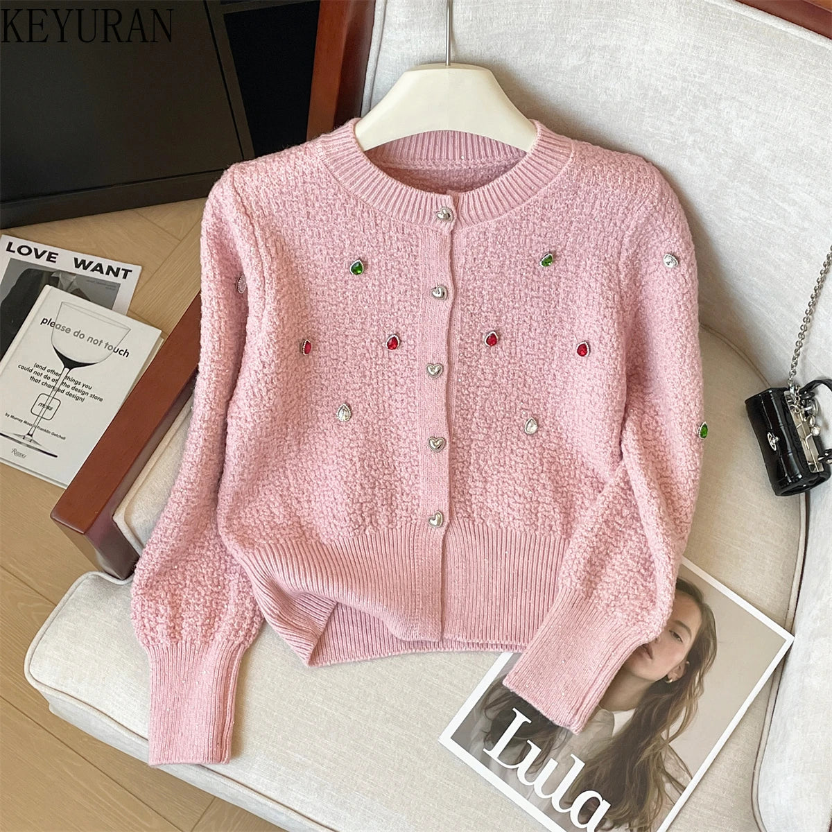 Pink Button-up Cardigan With Embroidered Details on Luulla