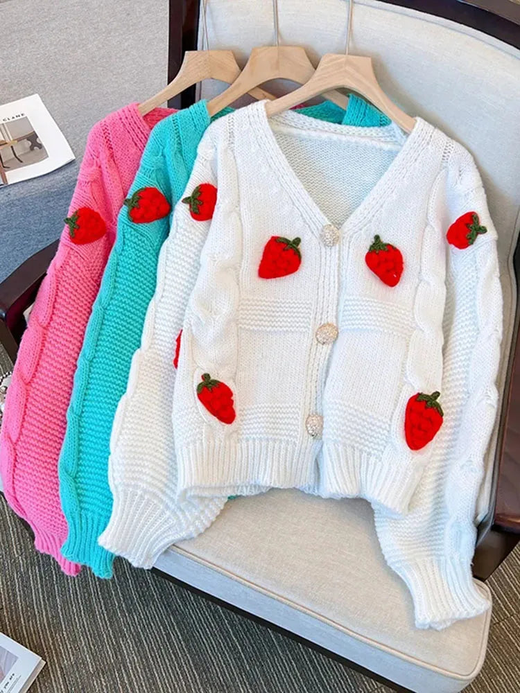 Colorful Strawberry Knit Cardigan For Women on Luulla