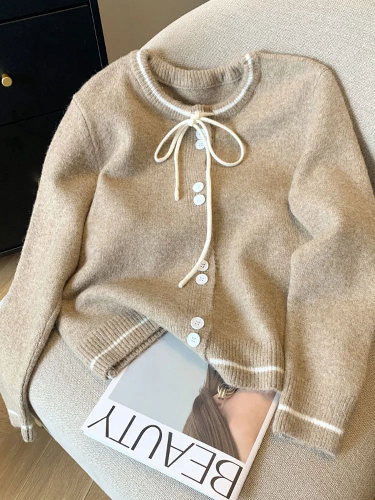 Classic Beige Knit Cardigan With Button Detail on Luulla