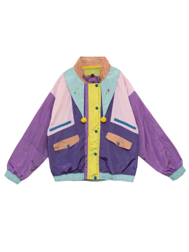 Vintage Retro Colorful Windbreaker Jacket For Women on Luulla