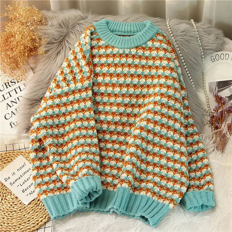 Cozy Multicolor Knit Sweater For Women on Luulla