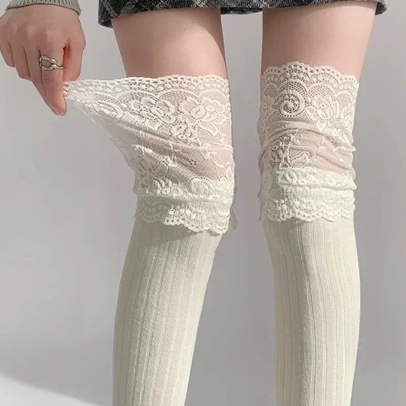 Lace Trim Over-the-knee Knitted Socks on Luulla