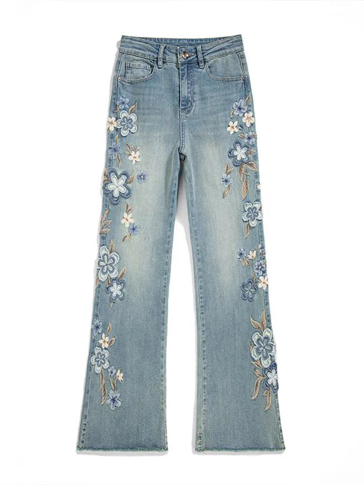 Vintage Floral Embroidered Light Wash Denim Jeans on Luulla