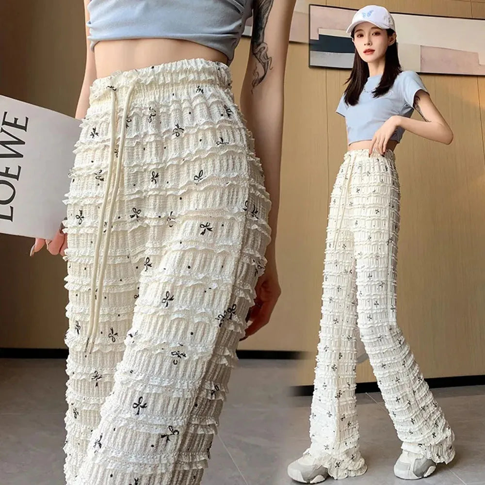 Boho Chic Crochet Wide-leg Pants With Drawstring on Luulla