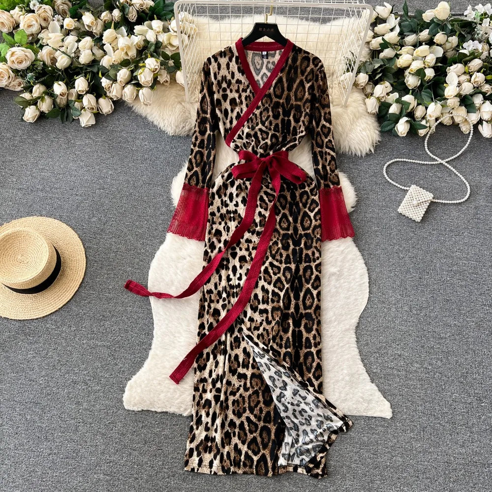 Luxurious Leopard Print Satin Robe With Belt on Luulla