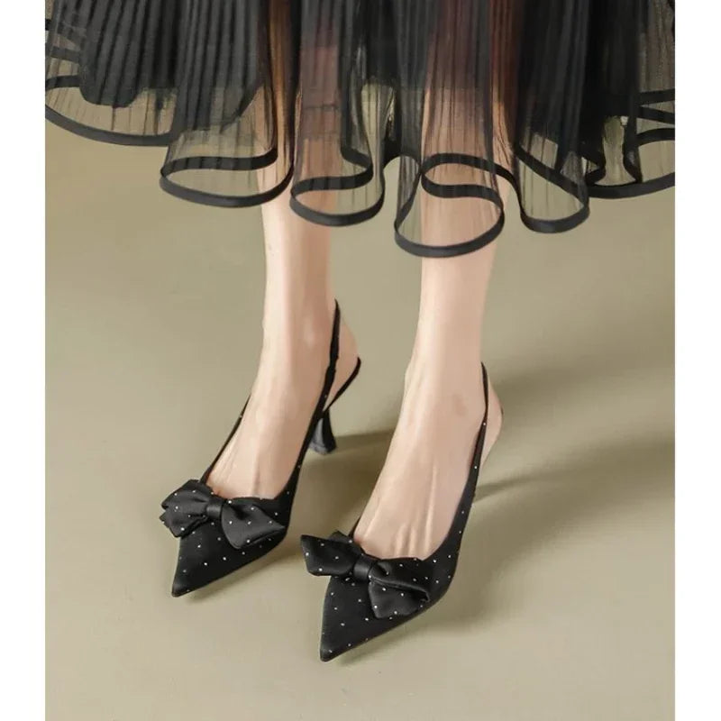 Black Slingback Heels With Bow And Rhinestones on Luulla