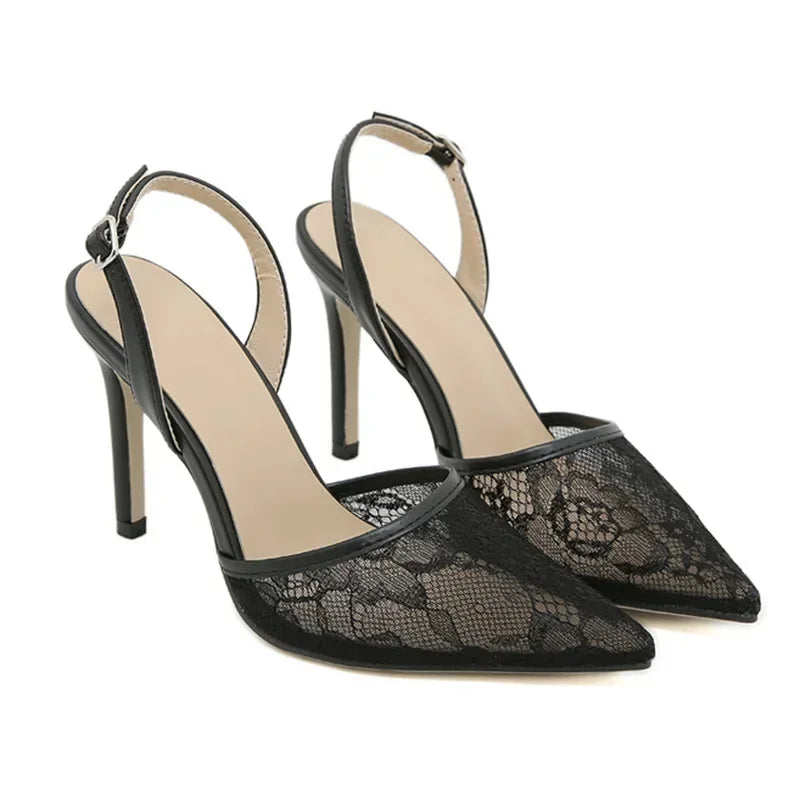 Black Lace Stiletto Slingback Heels, Chic Design on Luulla