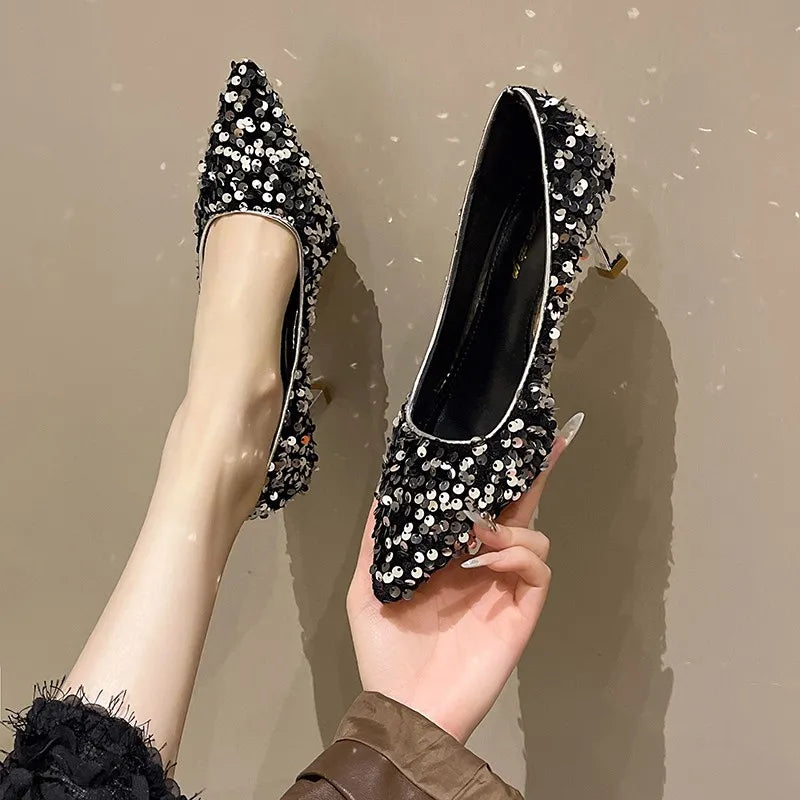Sparkly Sequin Block Heel Womens Party Shoes on Luulla