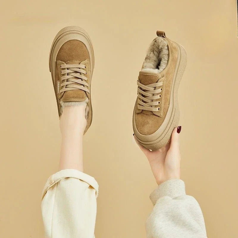Faux Fur Lined Beige Platform Sneakers For Women on Luulla